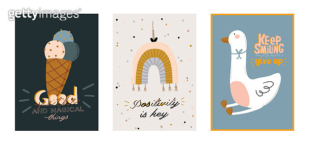 Cute kids scandinavian characters set including trendy quotes and cool ...