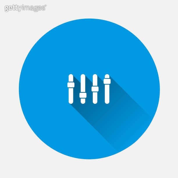 Slider sound bar icon on blue background. Flat image with long shadow ...