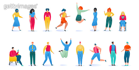 Man woman poses vector illustration set, cartoon flat faceless people ...