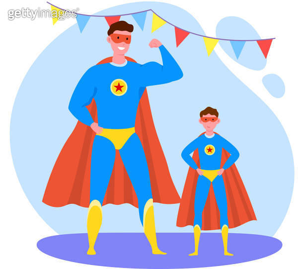 Father time with son vector illustration, cartoon flat strong dad and ...