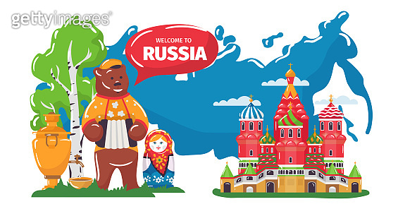 Welcome to culture of Russia vector illustration, cartoon flat Russian ...
