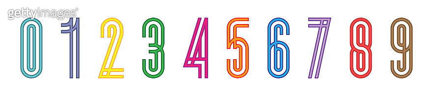 Numbers collection. Numbers in linear flat design. Colorful numbers in ...