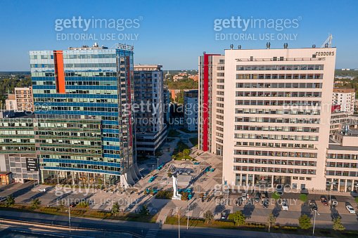Aerial view of Riga above Jauna Teika new district by the VEF castle ...