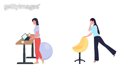 Woman standing while work flat color vector faceless character set 이미지 ...