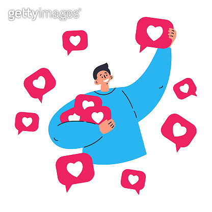 Young happy man grabbing like notifications 이미지 (1206644876) - 게티이미지뱅크