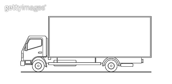 Vector outline truck, lorry, side view. White blank template truck for ...