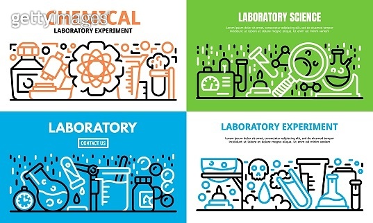 Chemical laboratory experiment science banner set, outline style 이미지 ...