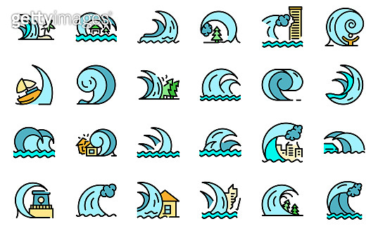 Tsunami icons vector flat 이미지 (1266610708) - 게티이미지뱅크