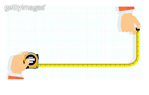 Measuring tape in the hands of a man. Template for a poster (1214889185 ...