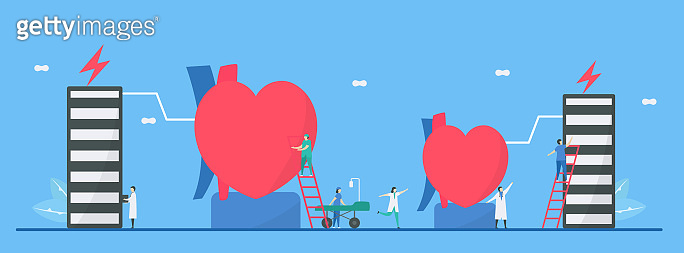 Cardiology vector illustration. On blue background, heart disease ...