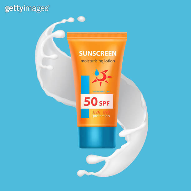 Sunblock tube lotion in cream splash. Sunscreen protection milk ...
