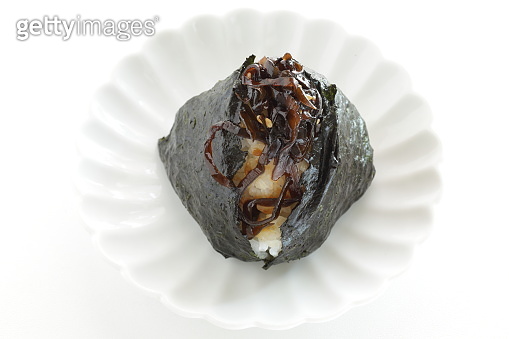 Japanese food, homemade seaweed Kombu and sesame rice ball (1211223525 ...