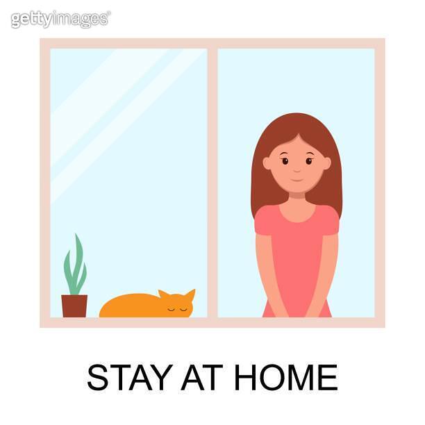 woman stay at home to prevent from virus spreading, flu prevention ...