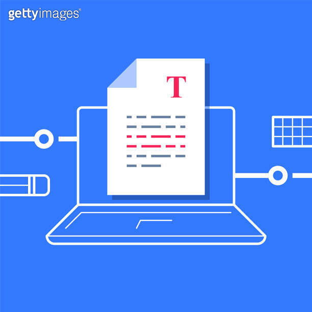 Writing a document, text editing, sheet on computer, article text ...