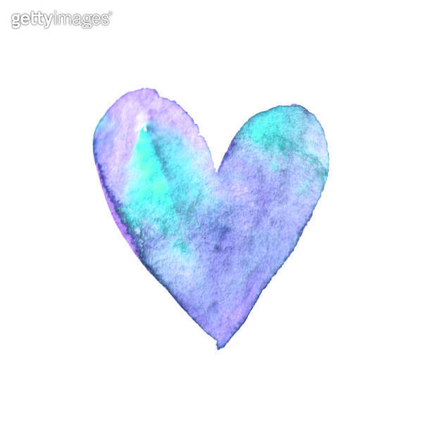 Watercolor big blue purple Heart love. Valentines day background ...
