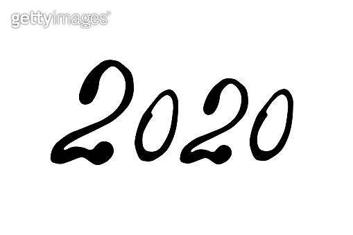 Hand drawn 2020 year number. Handwritten isolated lettering text ...
