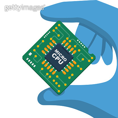Computer chip in hand. Vector illustration flat design. 이미지 (1254807108 ...