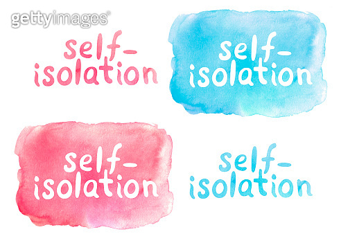 Set of watercolor lettering on theme of quarantine, self-isolation ...