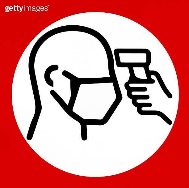 Checking body temperature. Safety sign 이미지 (1251082423) - 게티이미지뱅크