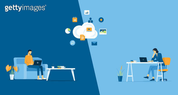 flat vector work from home workplace concept and business smart working ...