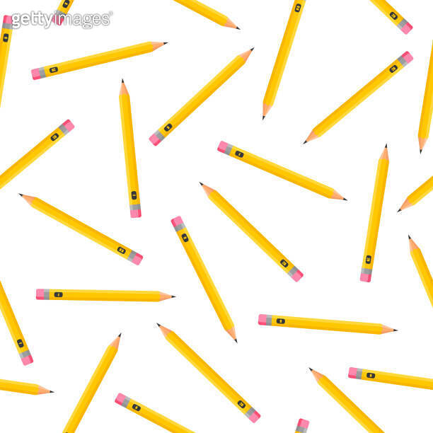 Vector cartoon seamless pattern with simple pencils on white background ...
