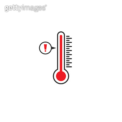 Thermometer with exclamation mark isolated on white. extremely High ...