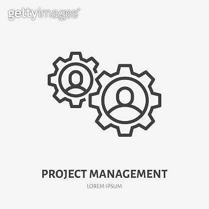 Team work line icon, vector pictogram of collaboration process. People ...