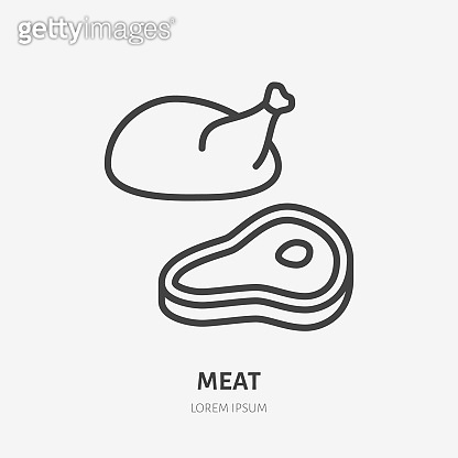 Meat line icon, vector pictogram of steak and turkey. Food illustration ...