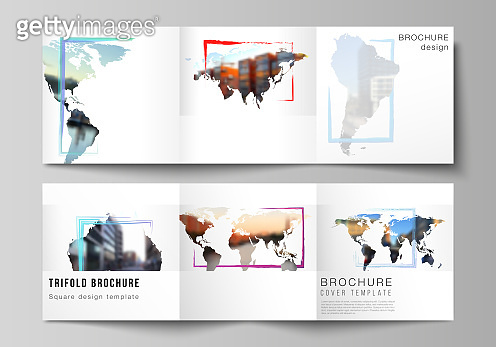 Vector layout of square format cover templates for trifold brochure ...