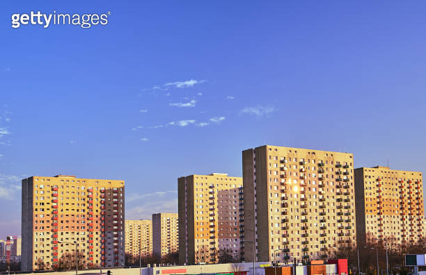 The facade of a residential high-rise buildings 이미지 (1201043437) - 게티이미지뱅크