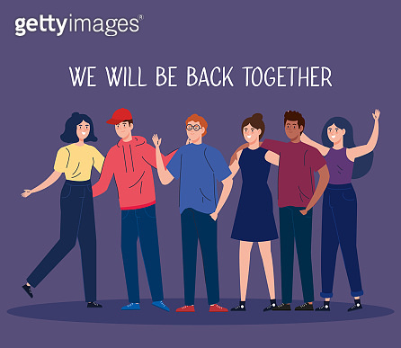 young people with label of we will be back together (1221689085) 일러스트 ...