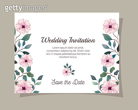 greeting card with flowers pink color, wedding invitation with flowers ...