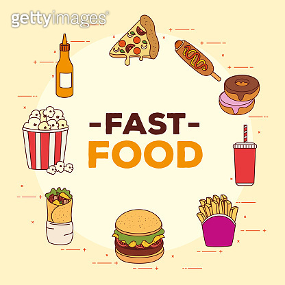 fast food poster, with frame circular of fast food (1264514017) 일러스트 ...
