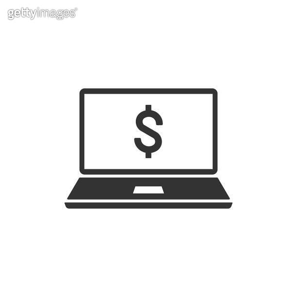 Laptop with dollar sign on screen icon 이미지 (1199037419) - 게티이미지뱅크