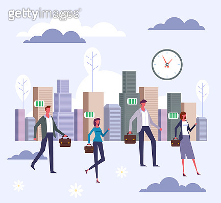 People characters office workers go to work. Vector flat graphic design ...