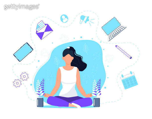 Business yoga concept vector. Office meditation, self-improvement ...