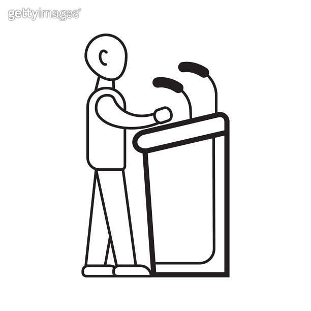 Lecturer icon vector. Business presentation in outline style. Presenter ...