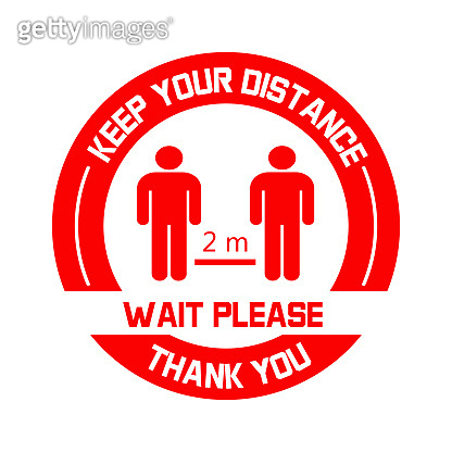 Keep your distance label vector. Social distancing sign in red color ...
