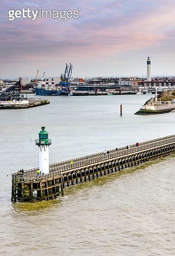 nice view of the city of Calais and its port seen from the sky ...