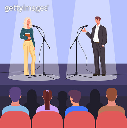 Stage debate performance concept. Vector flat graphic design cartoon ...