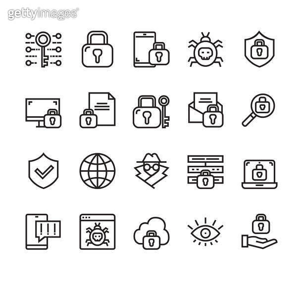 Personal data protection security isolated line icon set collection. Vector flat graphic design ...