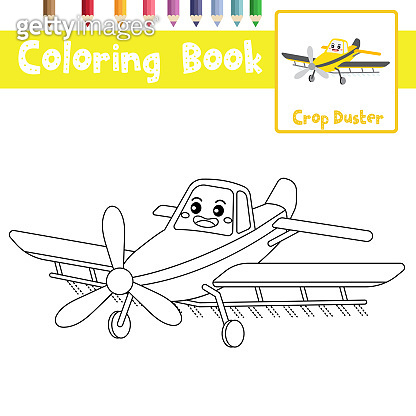 Coloring page Crop Duster cartoon character perspective view vector ...