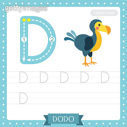 Letter D uppercase tracing practice worksheet. Dodo bird (1250028494 ...
