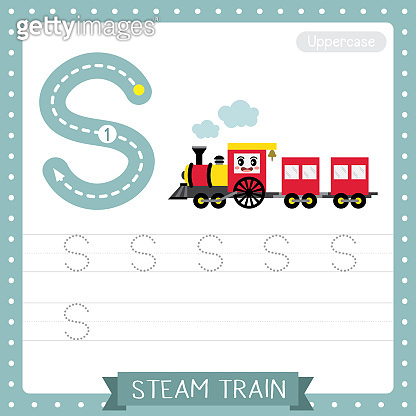 Letter S uppercase tracing practice worksheet of Steam Train 이미지 ...