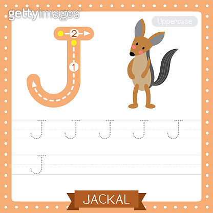 Letter J uppercase tracing practice worksheet of Jackal standing on two ...