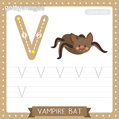 Letter V uppercase tracing practice worksheet of Vampire Bat ...