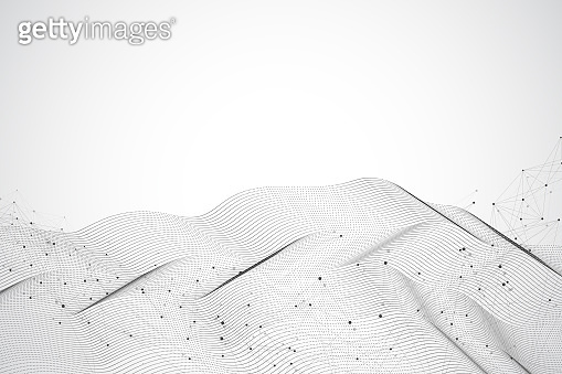 Abstract dynamic motion lines and dots background with colorful particles. Digital streaming ...