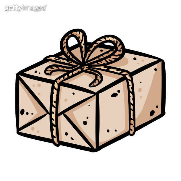 Cute cartoon post package doodle image. Gift shop logo. Media ...