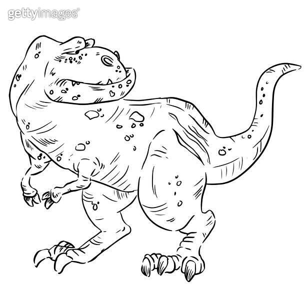 Cartoon dinosaur image. Sketch image of an old cute comic style t-rex ...