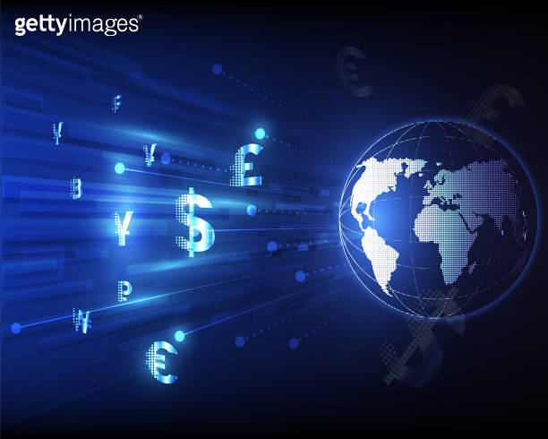 Global currency exchange network blue abstract illustration 이미지 ...